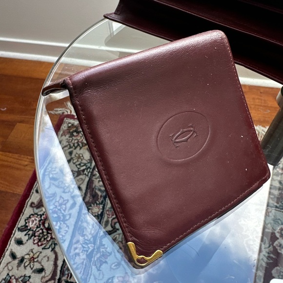 Cartier | Bags | Cartier Burgundy Leather Bifold Wallet C | Poshmark